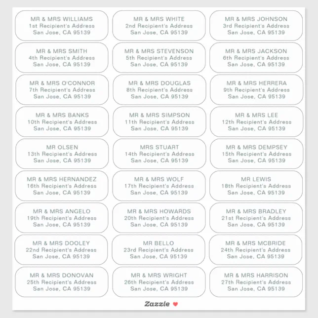 27 recipients simple wedding guests address labels | Zazzle