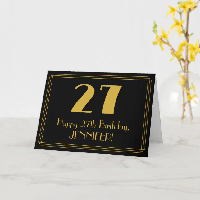 27th Birthday: Art Deco Inspired Look "27" + Name Card | Zazzle