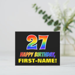 27th Birthday: Bold, Fun, Simple, Rainbow 27 Postcard | Zazzle