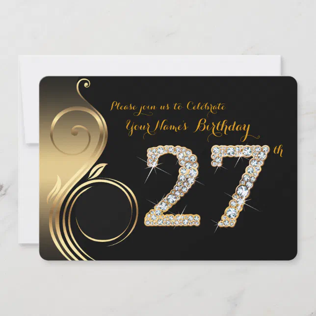 27th,Birthday Invitation,Number Diamond,Photo Invitation | Zazzle