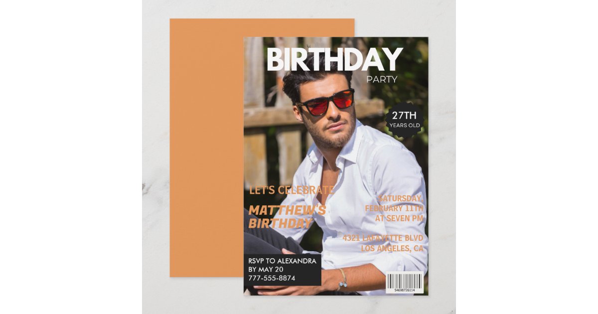 27th birthday invitations for him Magazine Cover | Zazzle