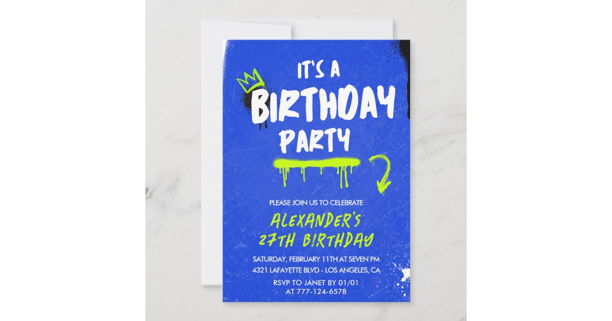 27th birthday invitations Men Graffiti Spray paint | Zazzle