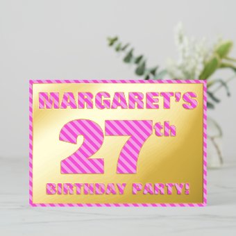 27th Birthday Party — Bold, Fun, Pink Stripes # 27 Foil Invitation | Zazzle