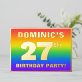 27th Birthday Party: Fun, Colorful Rainbow Pattern Foil Invitation | Zazzle