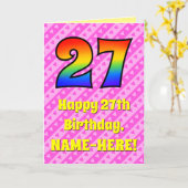 27th Birthday: Pink Stripes & Hearts, Rainbow # 27 Card | Zazzle