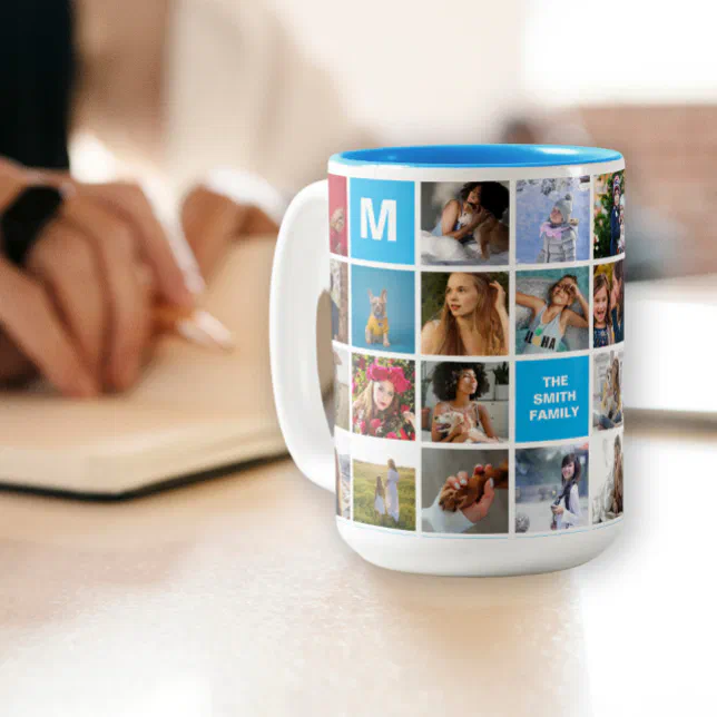 28 Family Photo Collage Monogrammed Mug | Zazzle