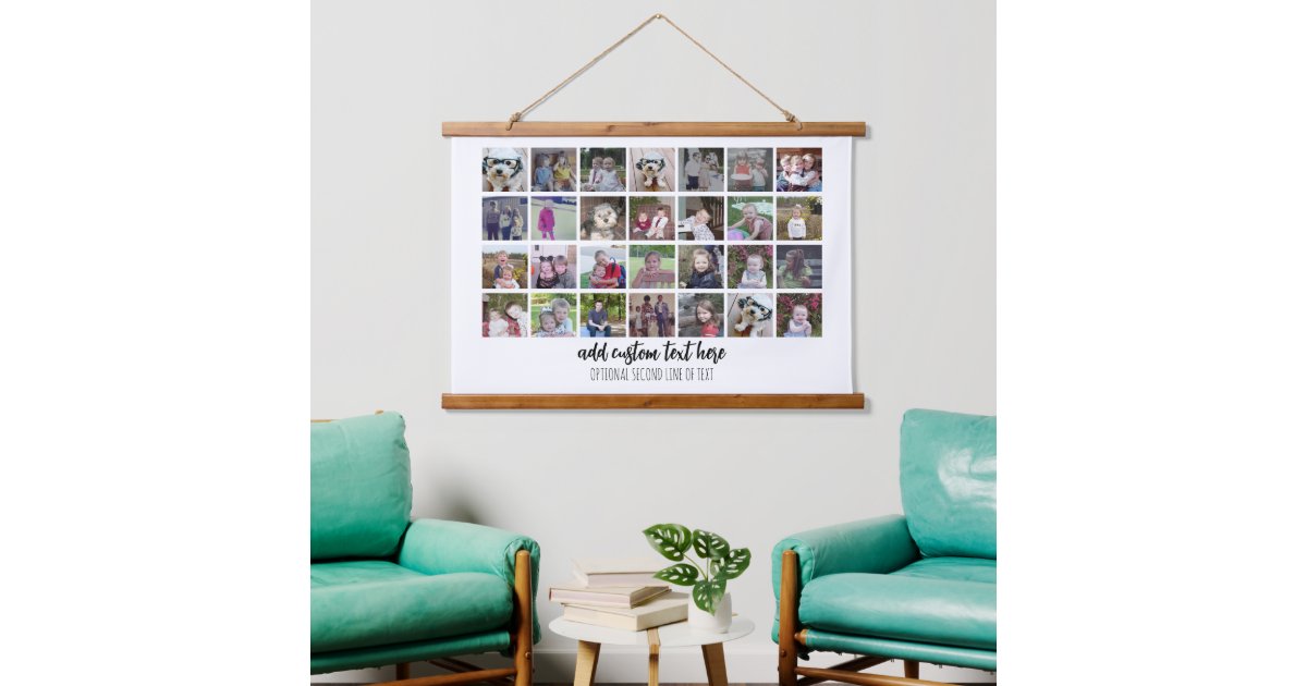 28 Photo Collage - Family Text On Bottom - White Hanging Tapestry | Zazzle