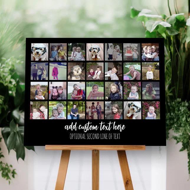 28 Photo Collage Grid - 2 Text boxes - black white Foam Board | Zazzle