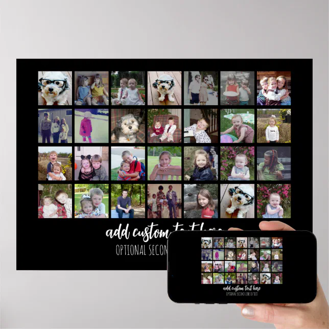 28 Photo Collage Grid - 2 Text boxes - black white Poster | Zazzle