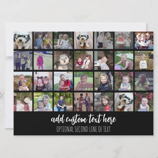 28 Photo Collage Grid - 2 Text boxes greeting card | Zazzle