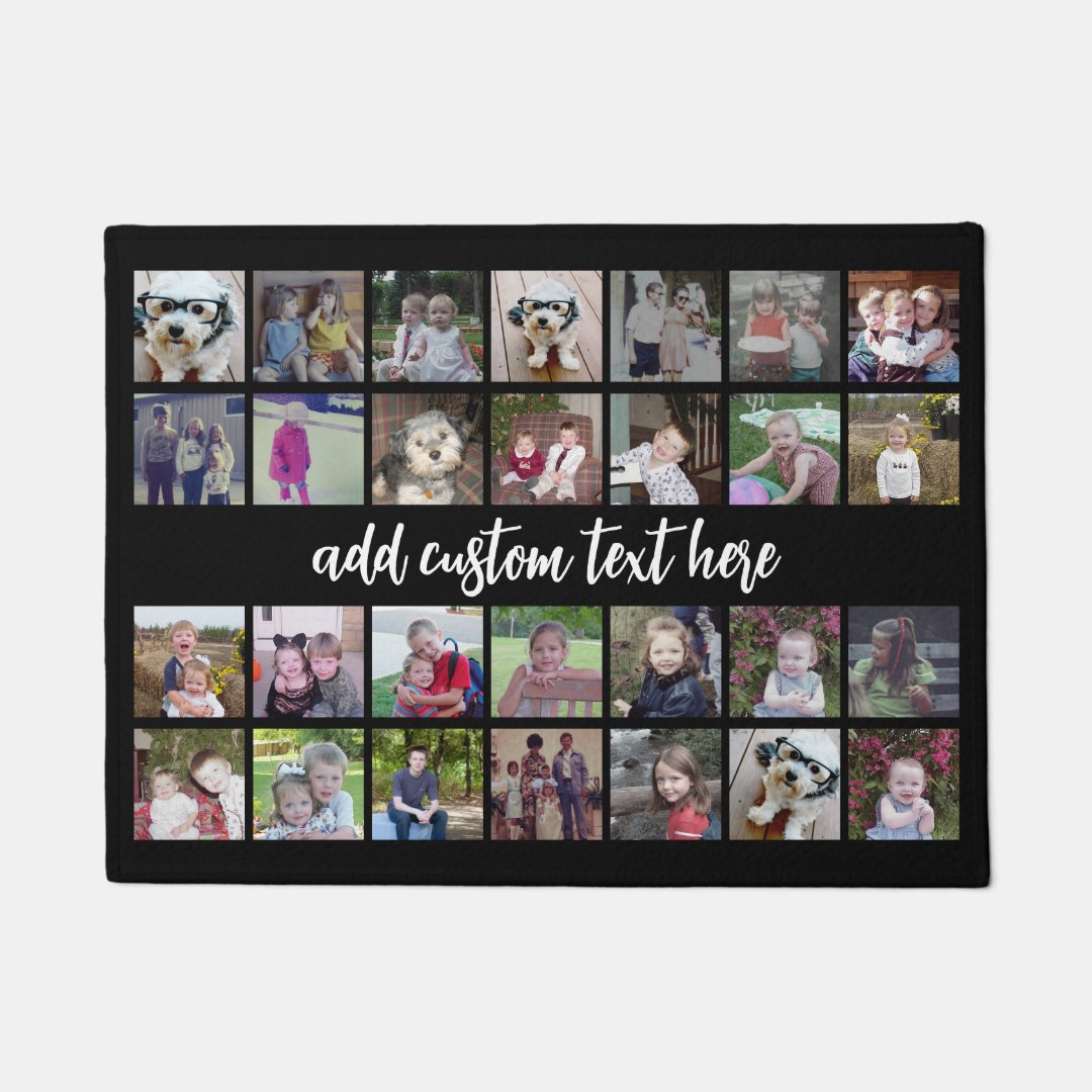 28 Photo Collage Grid - Script Text - black white Doormat | Zazzle