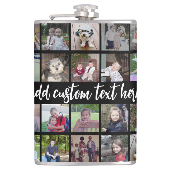 28 Photo Collage Grid - Script Text - black white Flask | Zazzle
