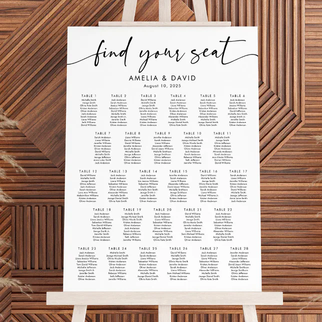 28 Tables Find Your Seat Seating Chart Foam Board | Zazzle