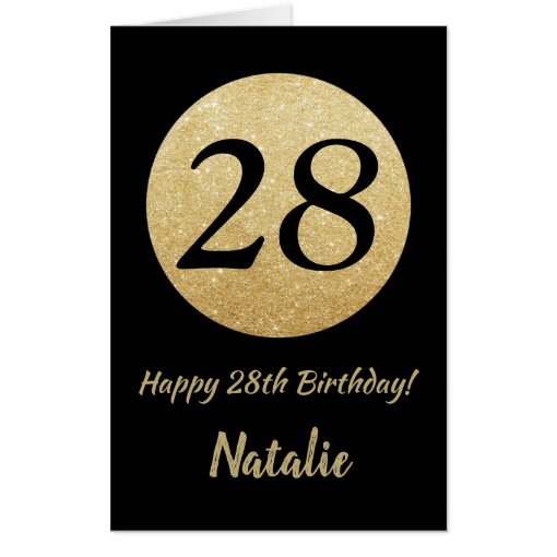 28th Birthday Black Gold Glitter Extra Large Jumbo Card | Zazzle
