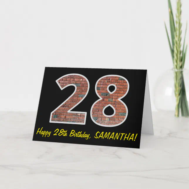 28th Birthday - Brick Wall Pattern "28" w/ Name Card | Zazzle