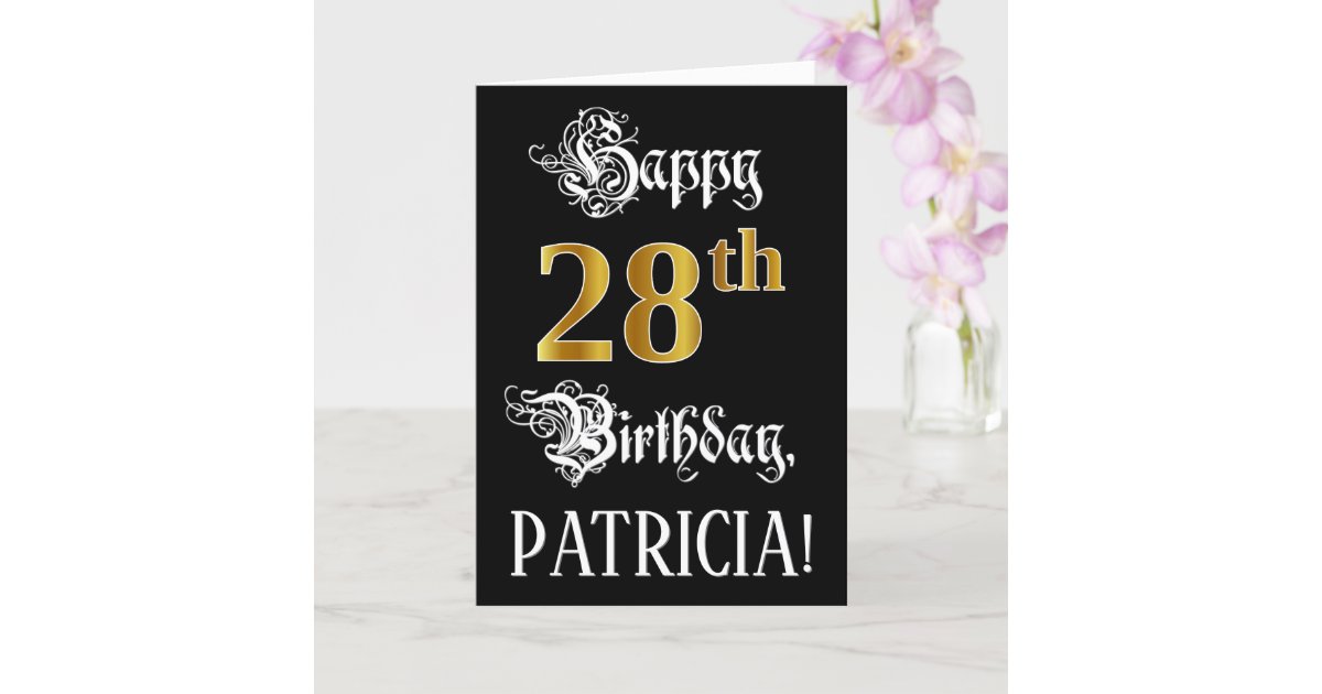 28th Birthday — Fancy Script; Faux Gold Look; Name Card | Zazzle