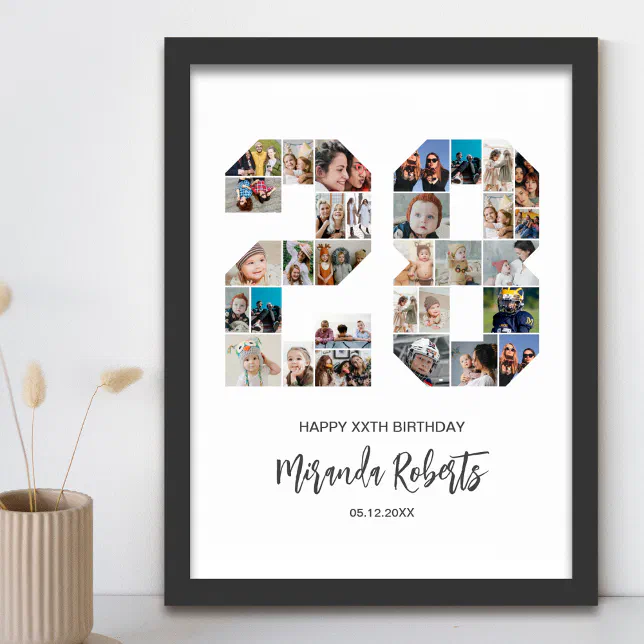 28th Birthday Number 28 Custom Photo Collage Poster | Zazzle