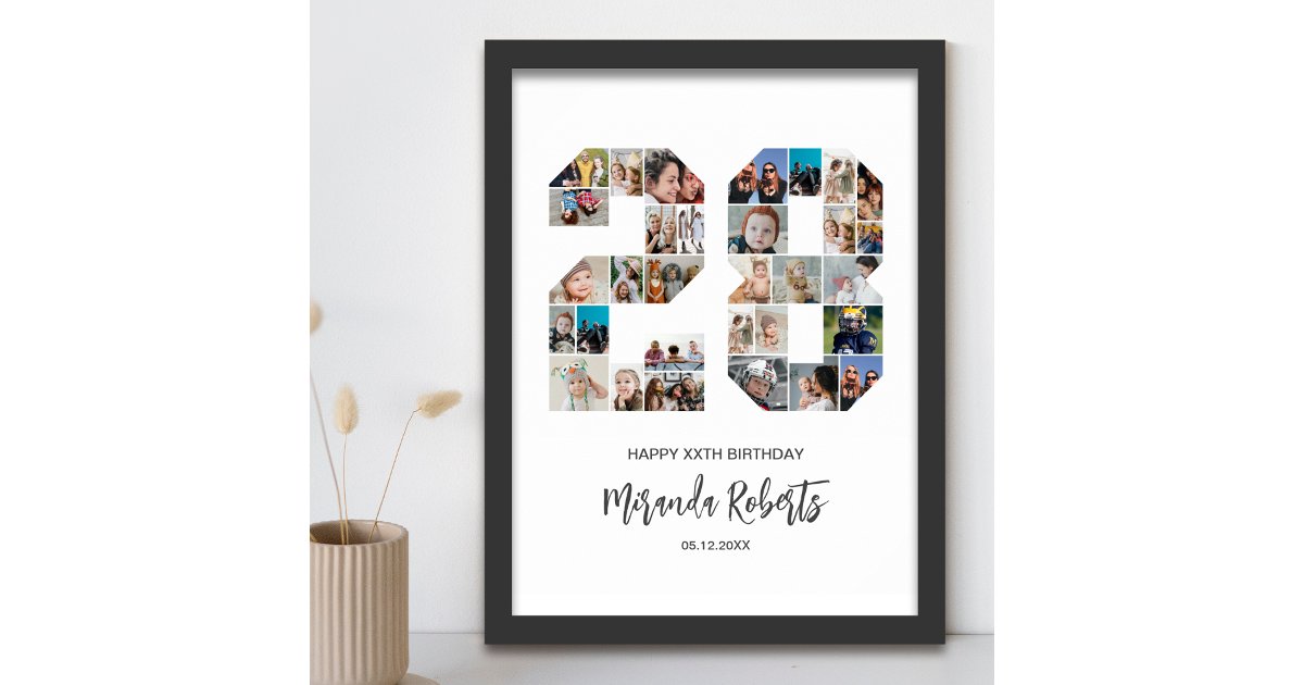 28th Birthday Number 28 Custom Photo Collage Poster | Zazzle