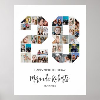 28th Birthday Number 28 Custom Photo Collage Poster | Zazzle