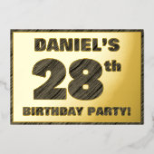 28th Birthday Party — Bold, Faux Wood Grain Text Foil Invitation | Zazzle