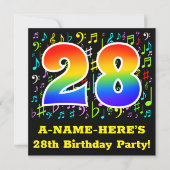 28th Birthday Party: Fun Music Symbols, Rainbow 28 Invitation | Zazzle