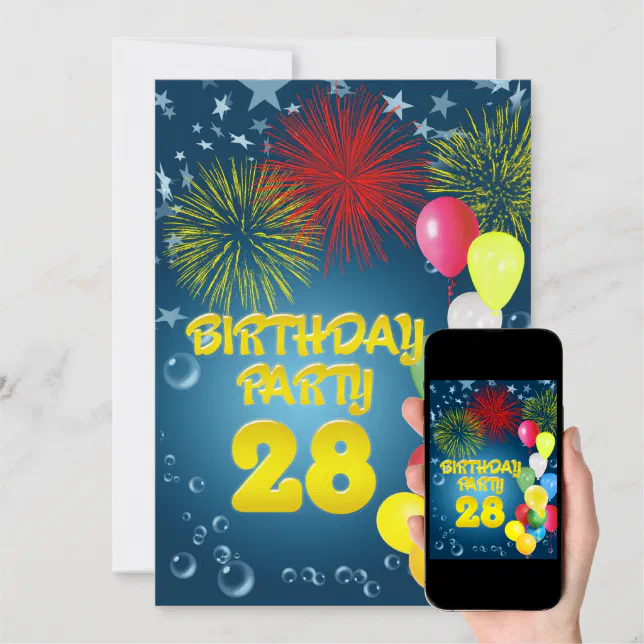 28th Birthday party Invitation with balloons | Zazzle