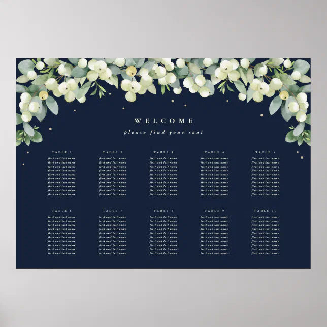 28x20" 10 Tables of 10 Seating Chart Poster | Zazzle