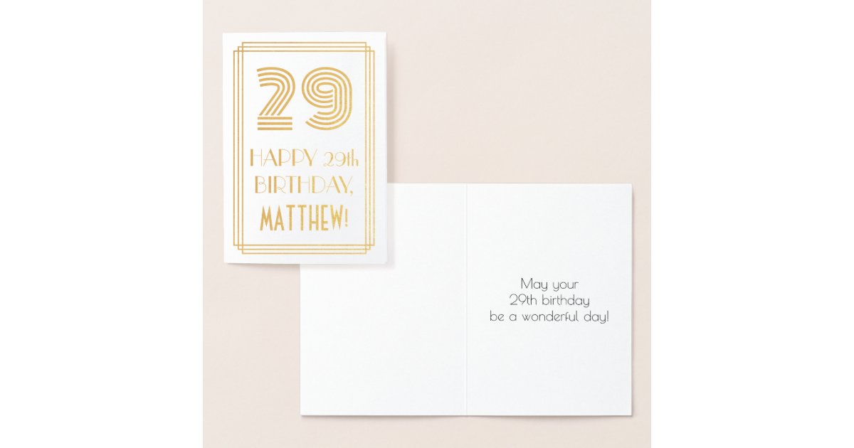 29th Birthday - Art Deco Inspired Look "29" & Name Foil Card | Zazzle