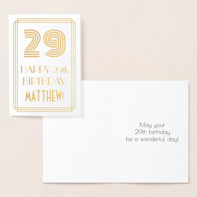 29th Birthday - Art Deco Inspired Look "29" & Name Foil Card | Zazzle