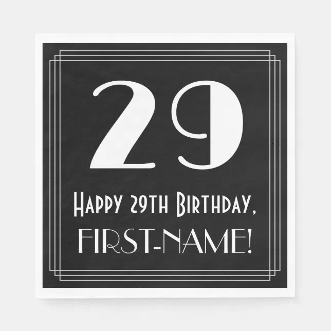 29th Birthday ~ Art Deco Inspired Look "29", Name Napkins | Zazzle