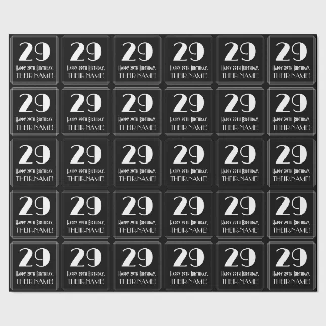29th Birthday - Art Deco Inspired Look "29", Name Wrapping Paper | Zazzle
