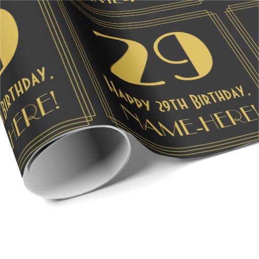 29th Birthday ~ Art Deco Inspired Look "29", Name Wrapping Paper | Zazzle