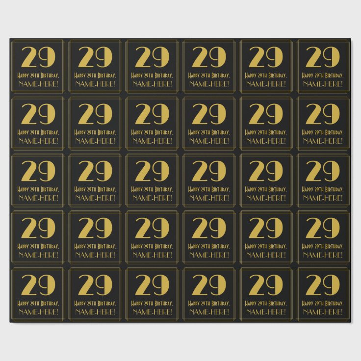 29th Birthday ~ Art Deco Inspired Look "29", Name Wrapping Paper | Zazzle