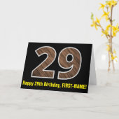 29th Birthday: Name + Faux Wood Grain Pattern "29" Card | Zazzle
