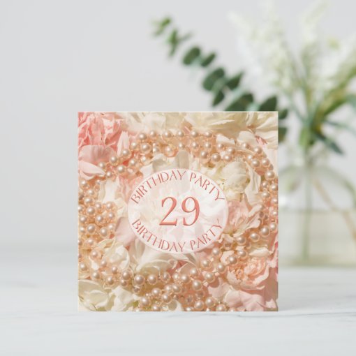 29th Birthday party invitation with pearls | Zazzle