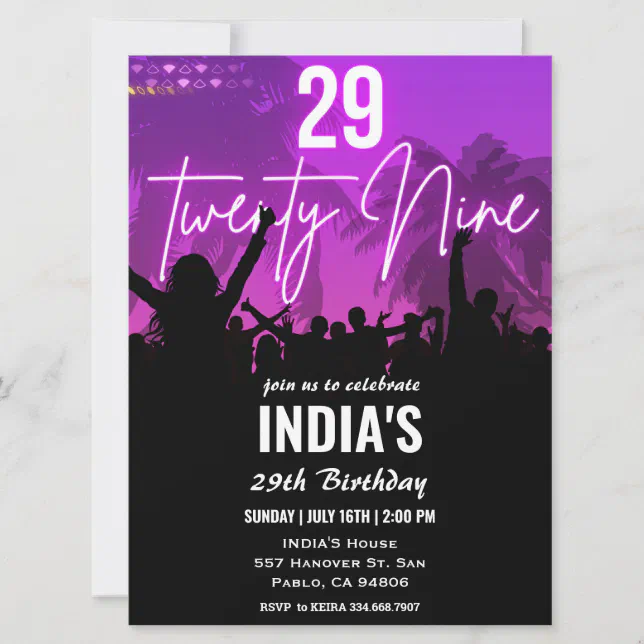29th Birthday Party Pink Neon Invitation | Zazzle
