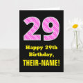 29th Birthday: Pink Stripes and Hearts "29" + Name Card | Zazzle