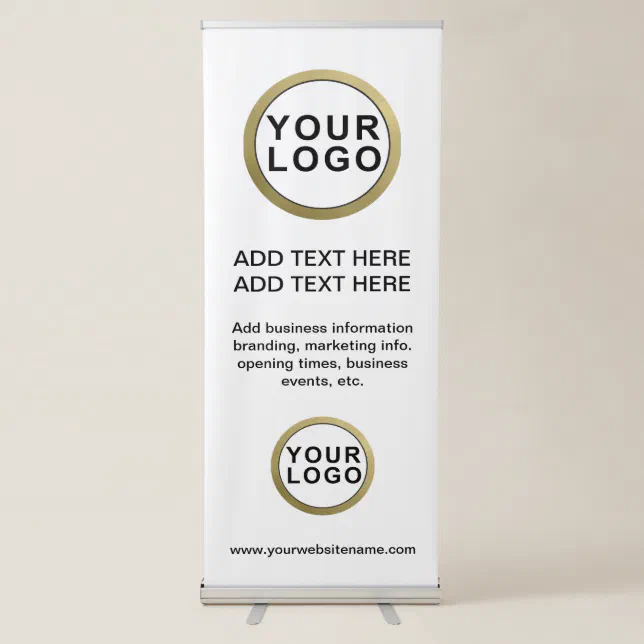 2 Business Logos Modern Black White Retractable Banner | Zazzle