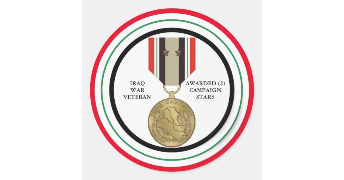 2 CAMPAIGN STARS IRAQ WAR VETERAN CLASSIC ROUND STICKER | Zazzle