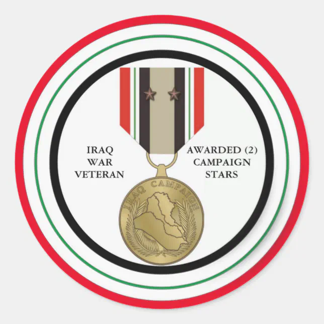 2 CAMPAIGN STARS IRAQ WAR VETERAN CLASSIC ROUND STICKER | Zazzle