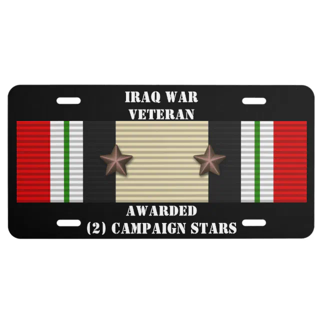 2 CAMPAIGN STARS IRAQ WAR VETERAN LICENSE PLATE | Zazzle