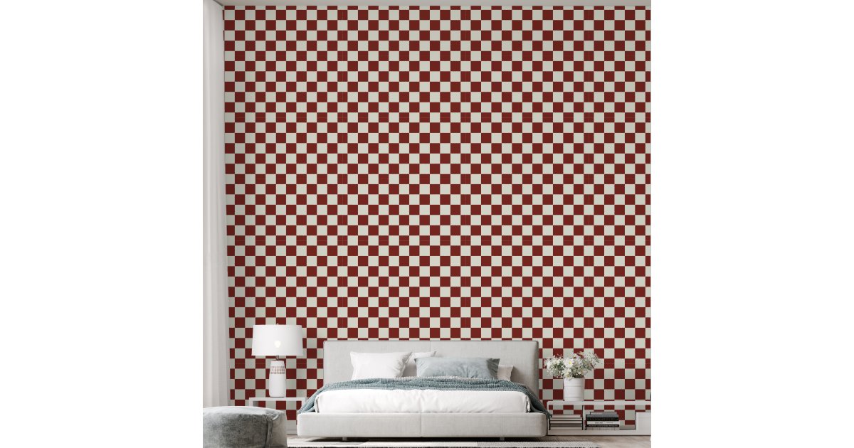 2" Checkerboard Rustic Red & Ivory White Wallpaper | Zazzle