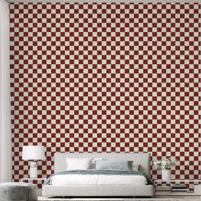 2" Checkerboard Rustic Red & Ivory White Wallpaper | Zazzle