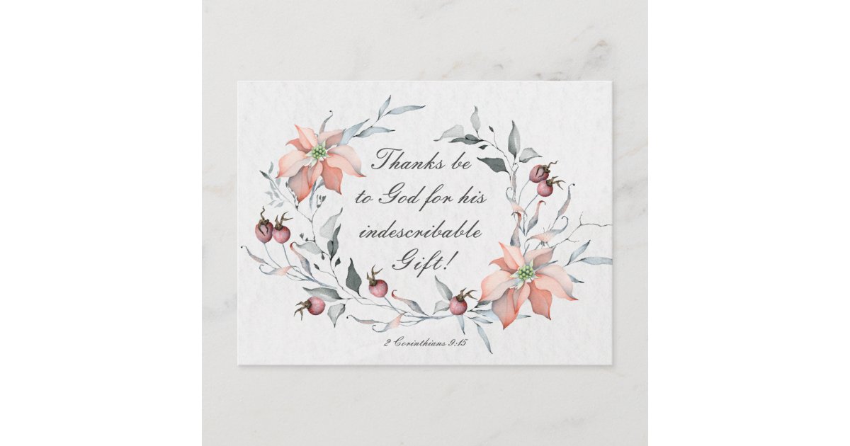 2 Corinthians 9:15 Thanks be to God Christmas Postcard | Zazzle