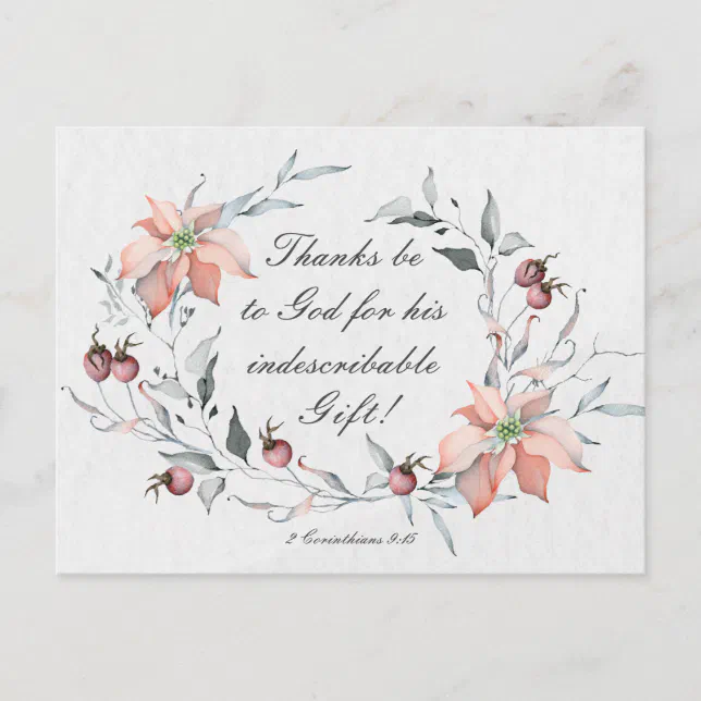 2 Corinthians 9:15 Thanks be to God Christmas Postcard | Zazzle