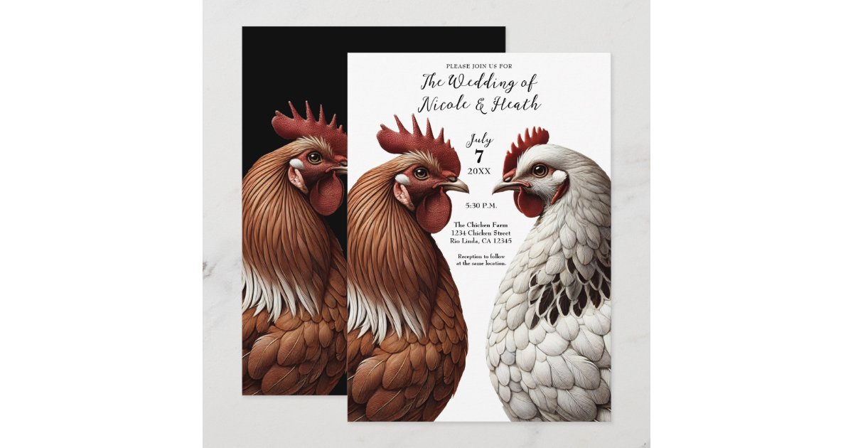 2 Country Chickens Farm Barnyard Wedding Invitation | Zazzle