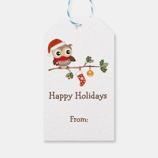 2 Cute Owls Merry Christmas Gift Tags | Zazzle