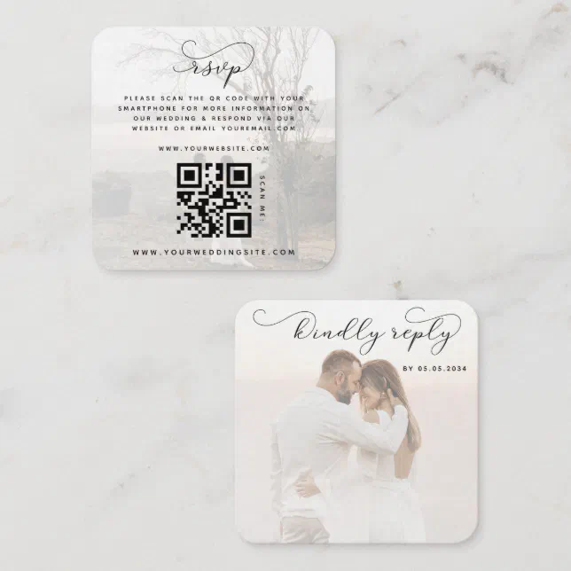 2 Faded Photos QR Code Website Online Wedding RSVP Enclosure Card | Zazzle