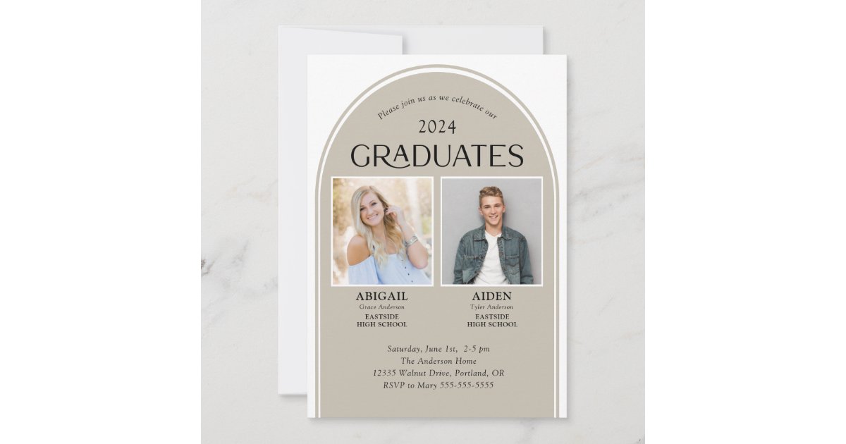 2 Graduates Arch Double Graduation Invitation | Zazzle