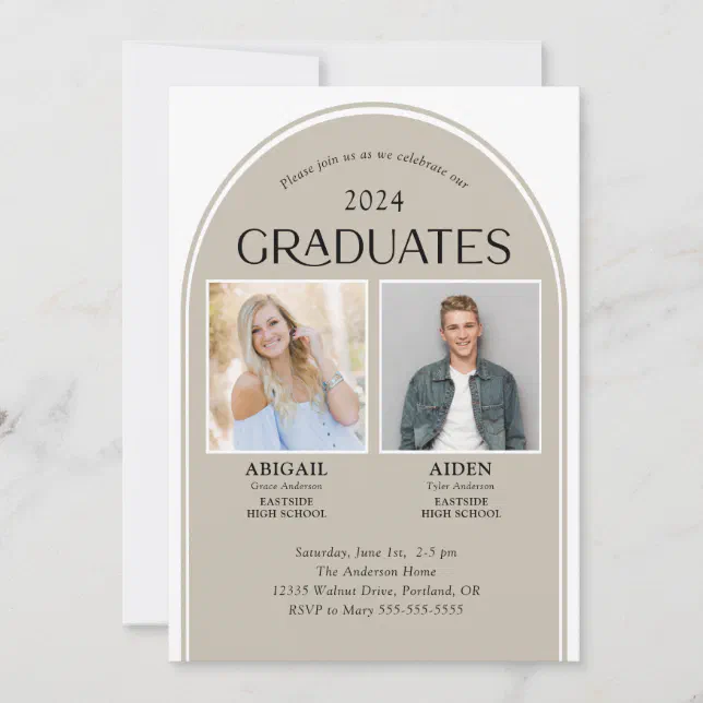 2 Graduates Arch Double Graduation Invitation | Zazzle